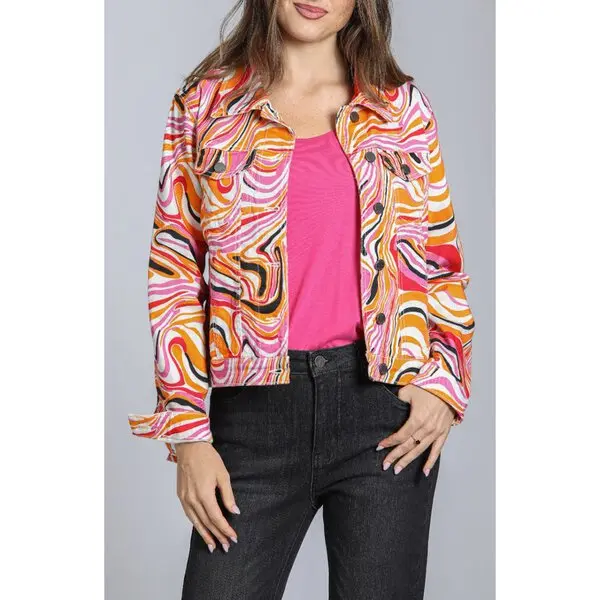 APNY Print Denim Trucker Jacket - Pink/orange Multi
