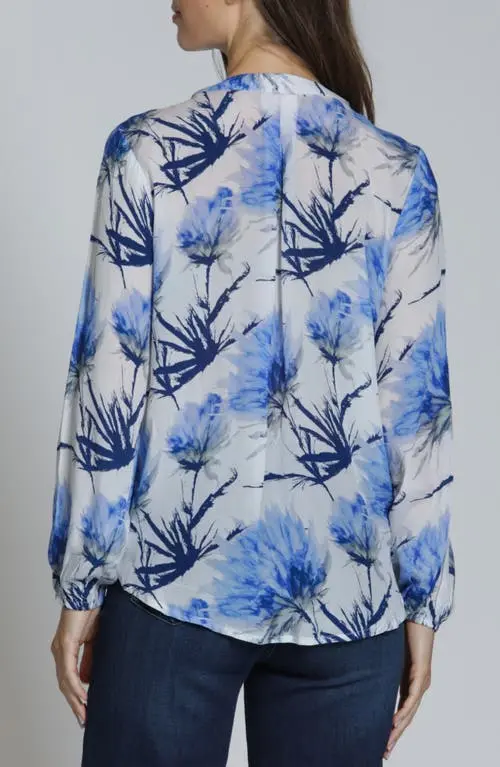APNY Print Surplice Neck Top - Blue/white Multi