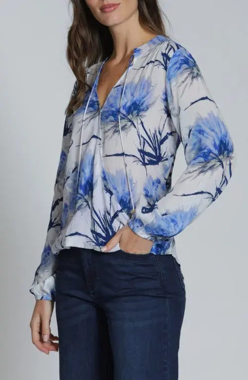 APNY Print Surplice Neck Top - Blue/white Multi