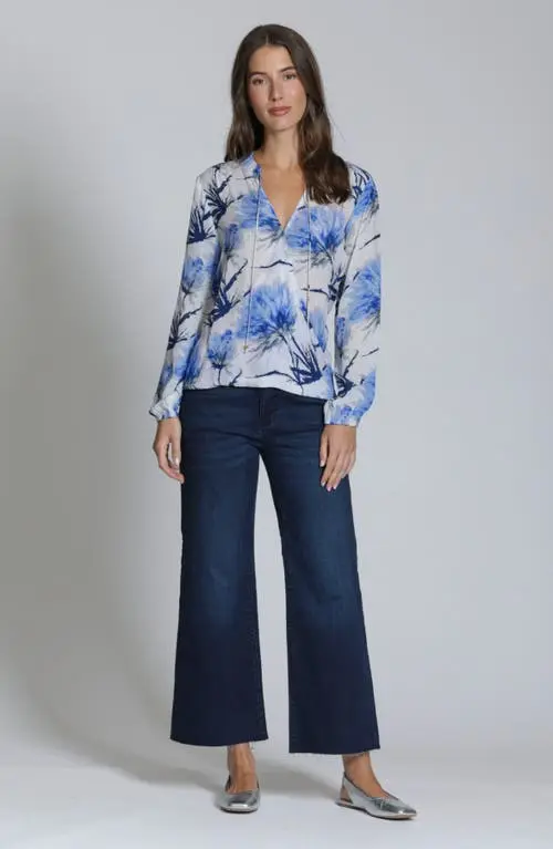 APNY Print Surplice Neck Top - Blue/white Multi