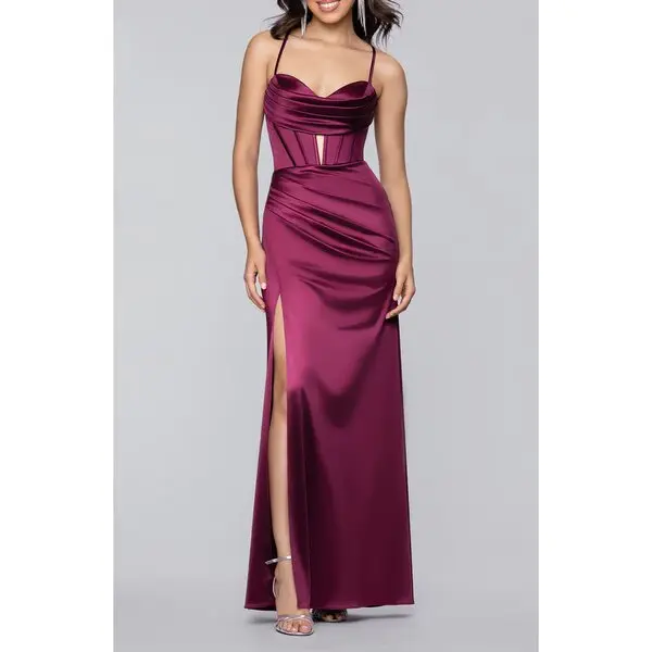 BLONDIE NITES Drape Corset Gown - Burgundy