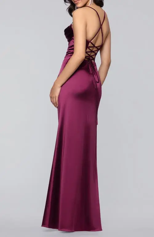 BLONDIE NITES Drape Corset Gown - Burgundy
