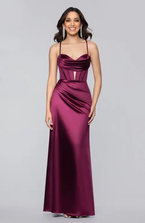 BLONDIE NITES Drape Corset Gown - Burgundy