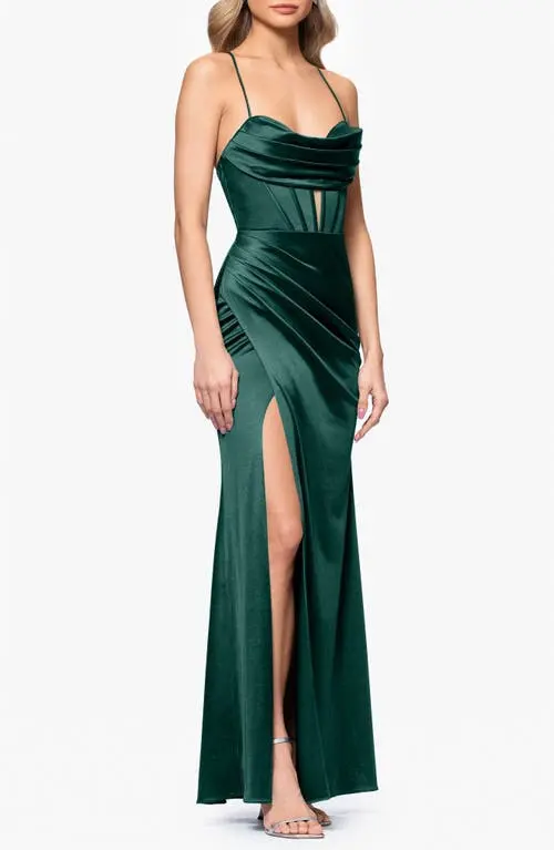 BLONDIE NITES Drape Corset Gown - Hunter