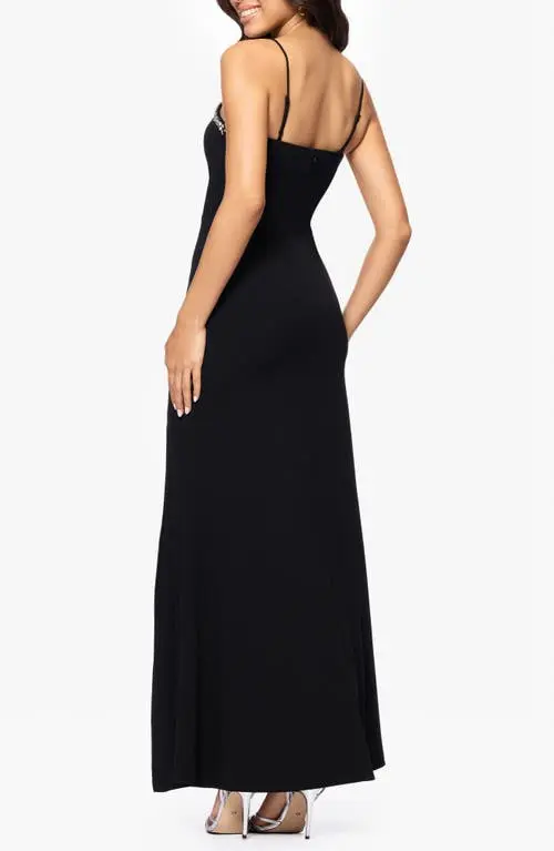 BLONDIE NITES Rhinestone Sweetheart Neck Scuba Knit Gown