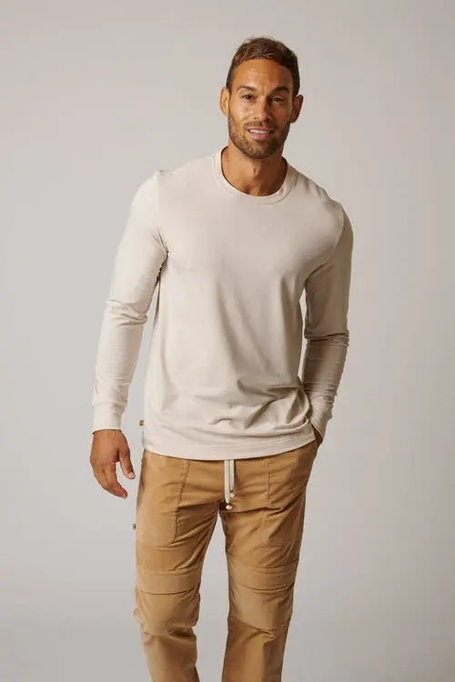 LEISURE LAB Long Sleeve Everyday T-shirt - Cashew