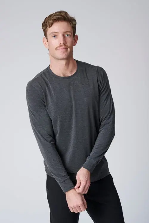 LEISURE LAB Long Sleeve Everyday T-shirt - Heathered Black