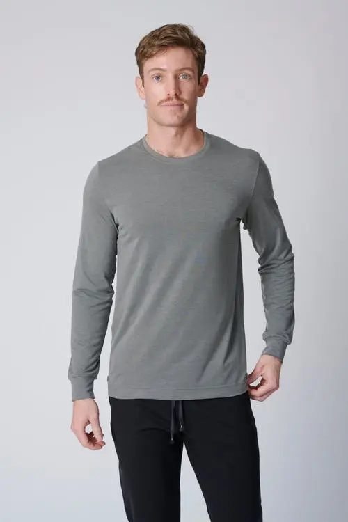 LEISURE LAB Long Sleeve Everyday T-shirt - Heathered Gray