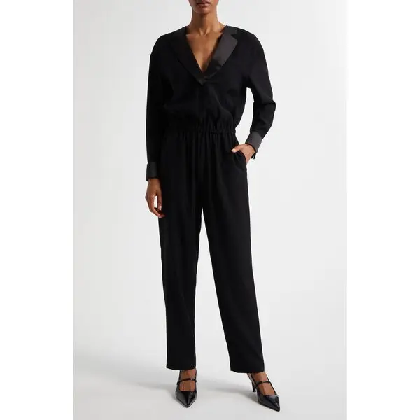 Emporio Armani Tuxedo Long Sleeve Jumpsuit - Solid Black
