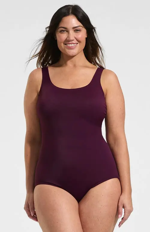 LANDS' END Dd-cup Tugless Low Leg One-piece Swimsuit - Dark Wine