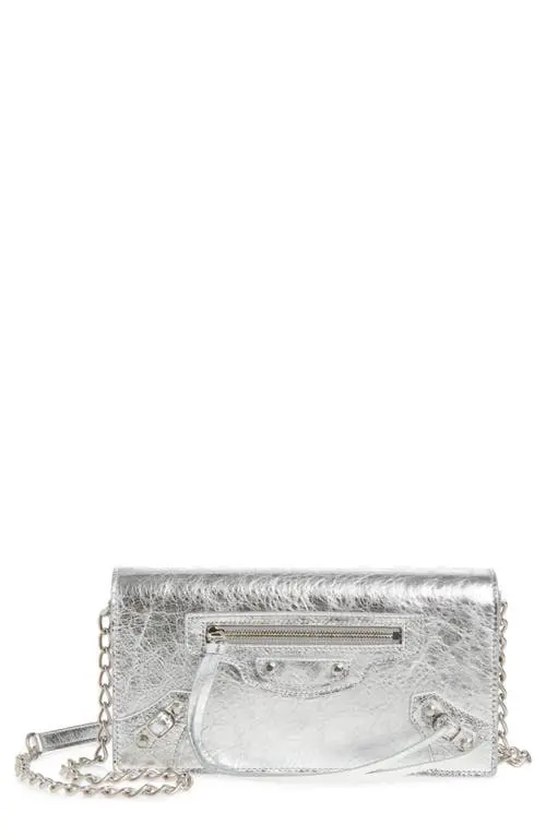 Balenciaga Le City Metallic Leather Wallet On A Chain - 8122 Silver