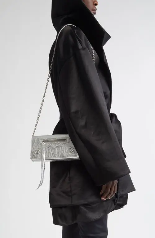Balenciaga Le City Metallic Leather Wallet On A Chain - 8122 Silver