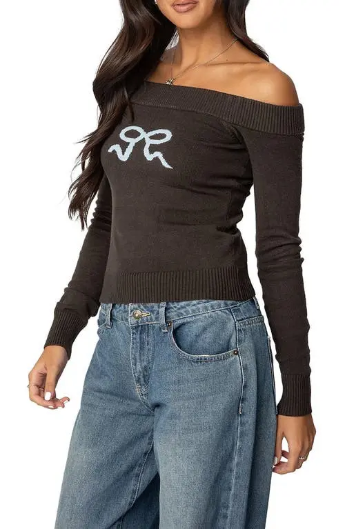 EDIKTED Off-the-shoulder Bow Top - Dark-gray