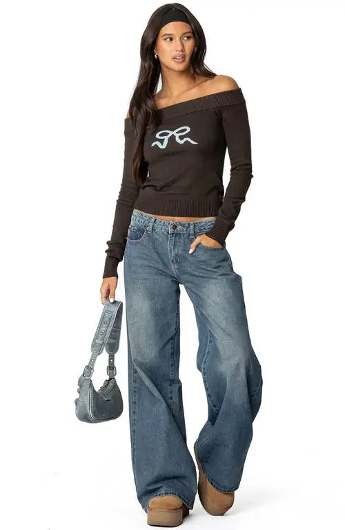 EDIKTED Off-the-shoulder Bow Top - Dark-gray