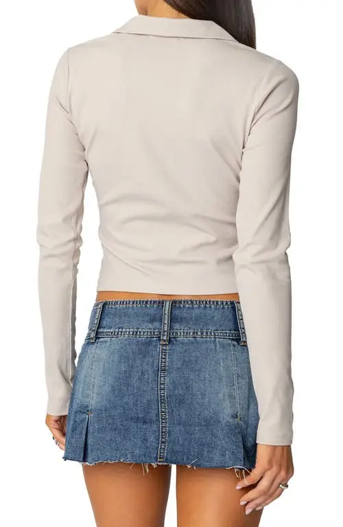 EDIKTED Darin Ribbed Button-up Crop Top - Light-gray
