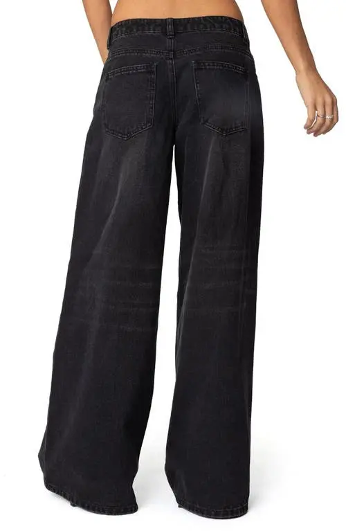 EDIKTED Pleated Low Rise Wide Leg Jeans - Black