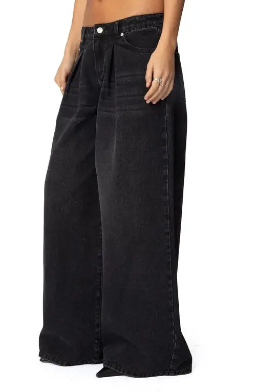 EDIKTED Pleated Low Rise Wide Leg Jeans - Black