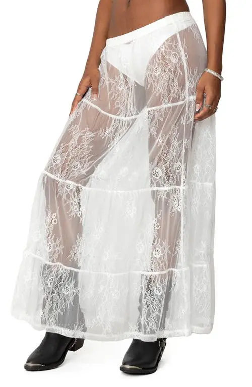 EDIKTED Tiered Sheer Lace Maxi Skirt
