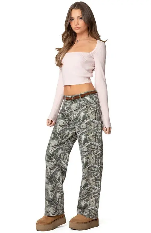 EDIKTED Square Neck Long Sleeve Crop Top