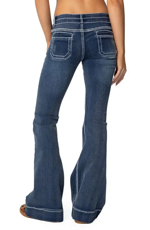 EDIKTED Contrast Topstitch Flare Jeans