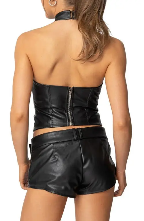 EDIKTED Alba Faux Leather Halter Top - Black