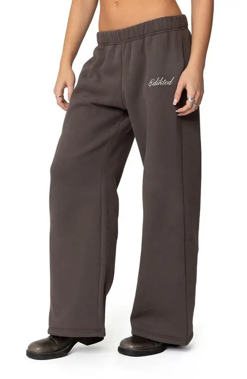 EDIKTED Logo Wide Leg Sweatpants - Dark-gray