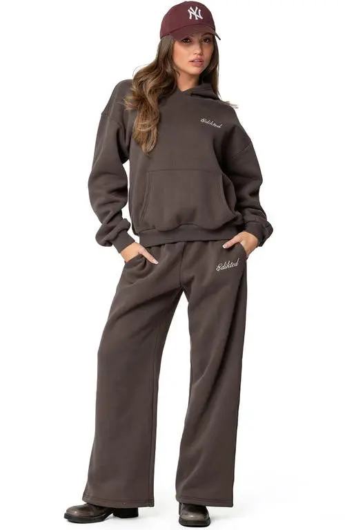 EDIKTED Logo Wide Leg Sweatpants - Dark-gray