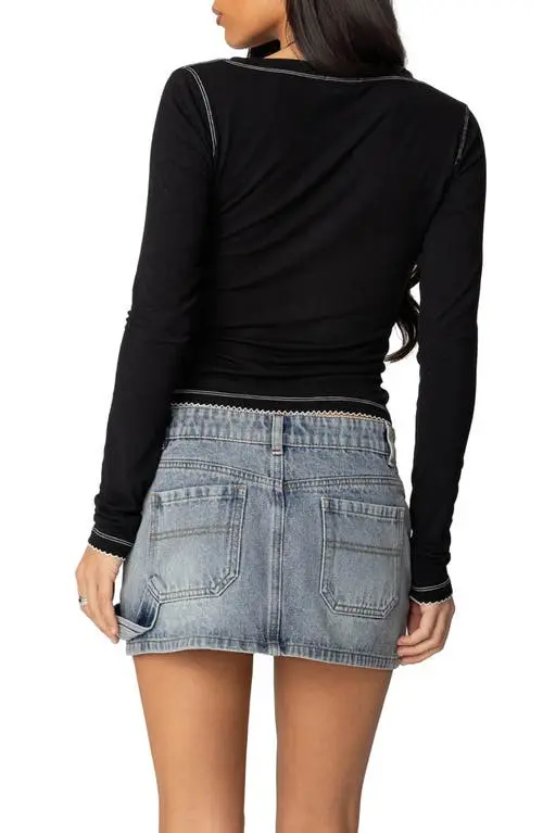 EDIKTED Yael Contrast Stitch Henley - Black