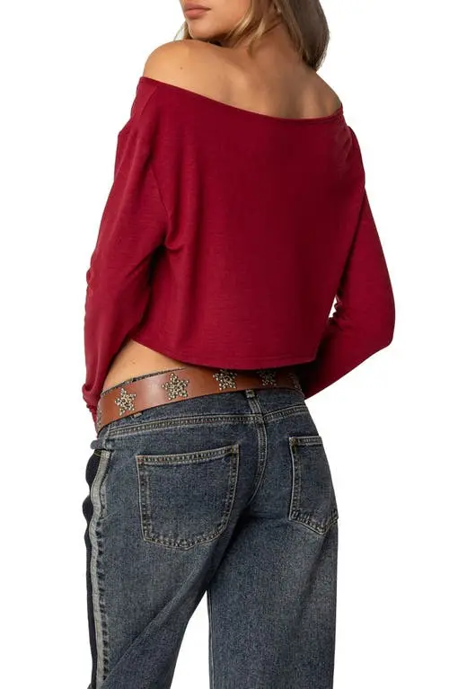 EDIKTED One-shoulder Long Sleeve Top - Burgundy