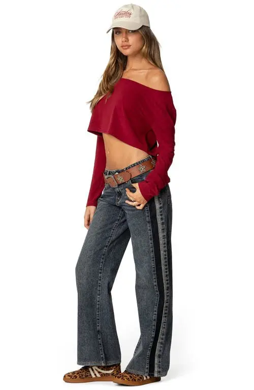 EDIKTED One-shoulder Long Sleeve Top - Burgundy
