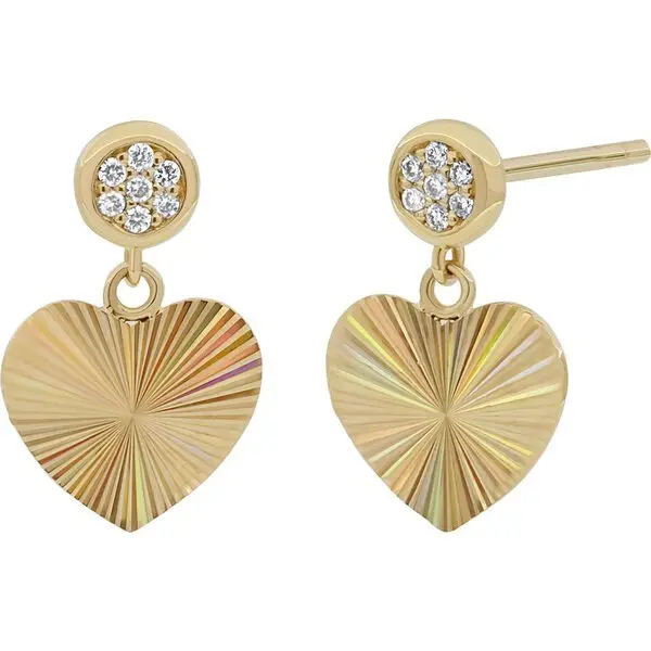 Bony Levy Diamond Heart Drop Earrings - 18k Yellow Gold