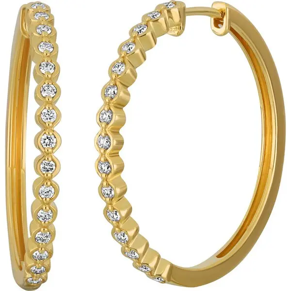 Bony Levy Large Florentine Diamond Hoop Earrings - 18k Yellow Gold