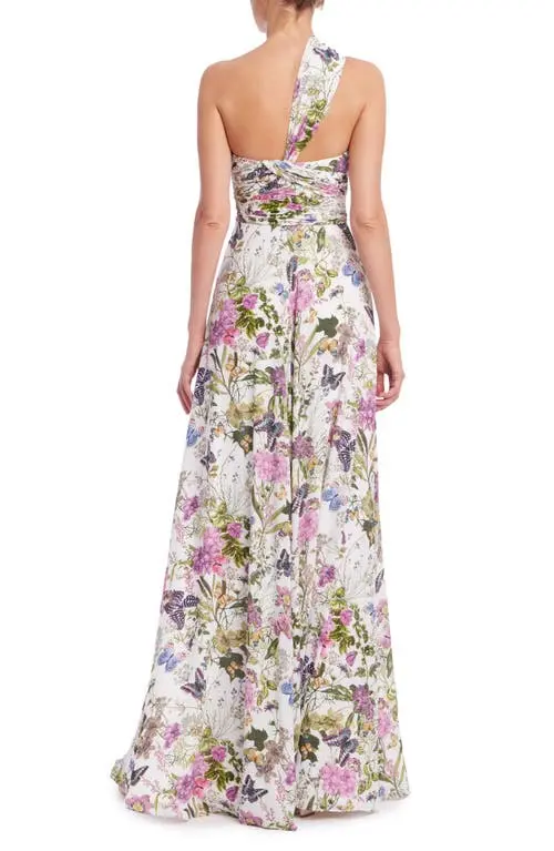 Badgley Mischka Floral One-shoulder Gown