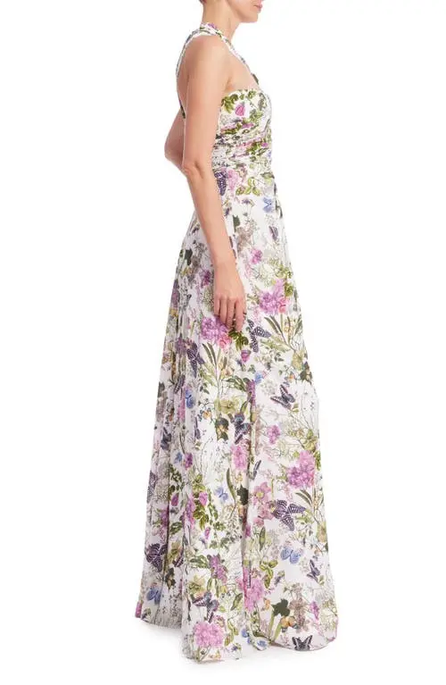 Badgley Mischka Floral One-shoulder Gown