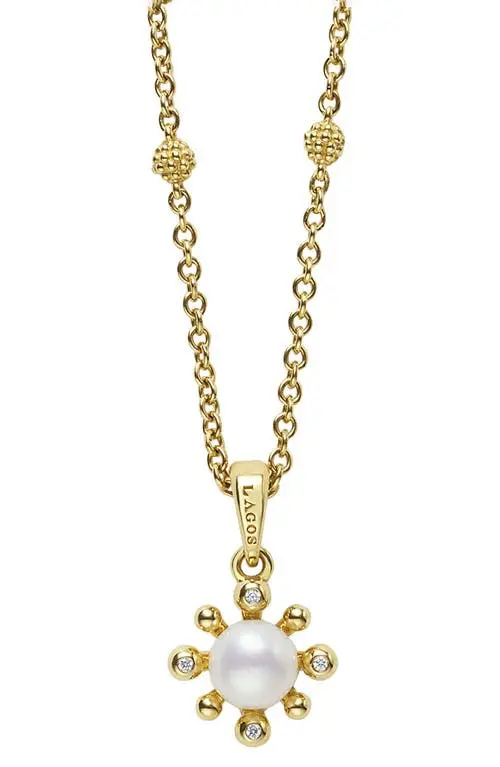Lagos 18k Cultured Pearl And Diamond Pendant Necklace