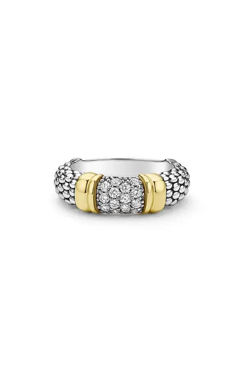 Lagos Signature Caviar Pavé Diamond Ring - Two-tone