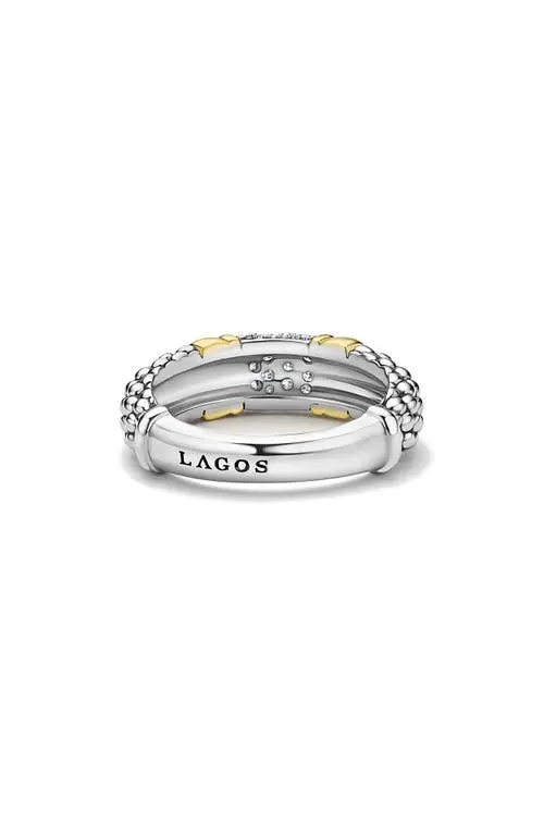 Lagos Signature Caviar Pavé Diamond Band Ring - Two-tone
