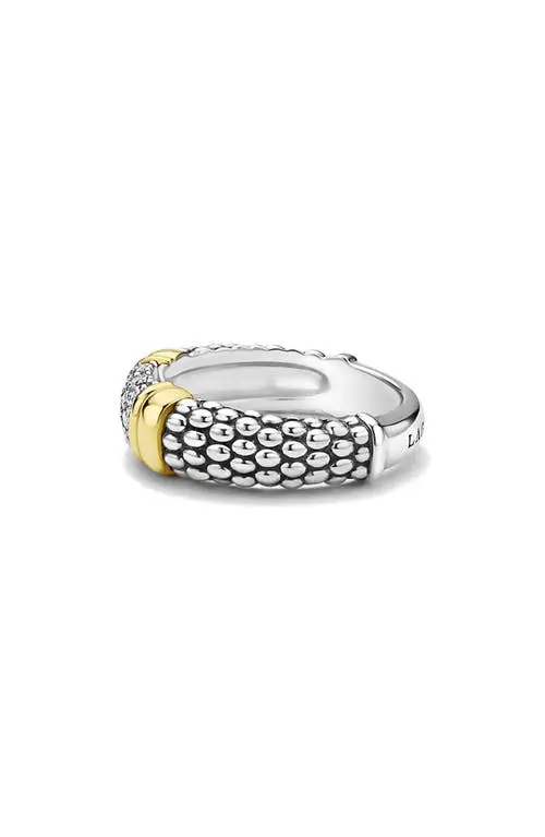 Lagos Signature Caviar Pavé Diamond Band Ring - Two-tone