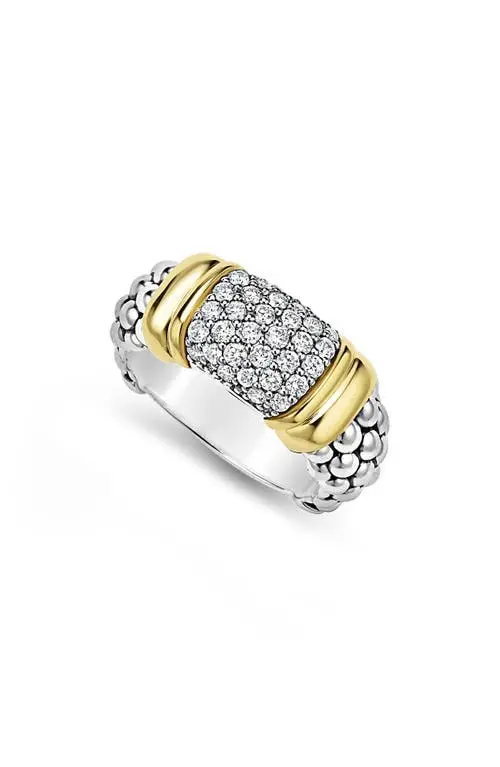 Lagos Signature Caviar Pavé Diamond Ring - Two-tone