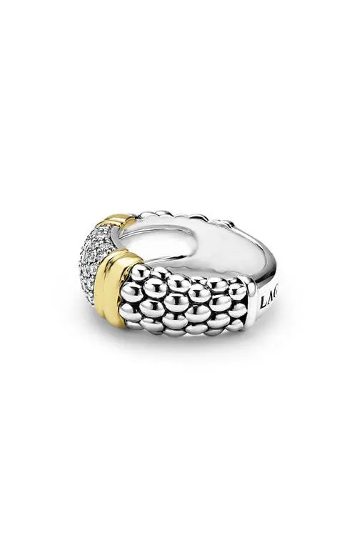 Lagos Signature Caviar Pavé Diamond Ring - Two-tone