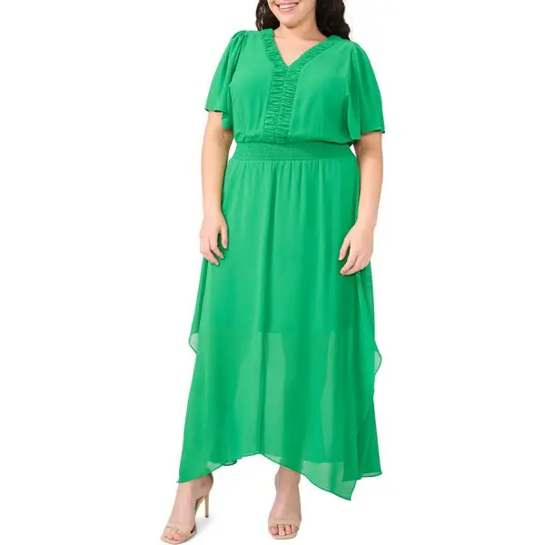 CECE DUPRAZ Flutter Sleeve Maxi Dress - Medium Green