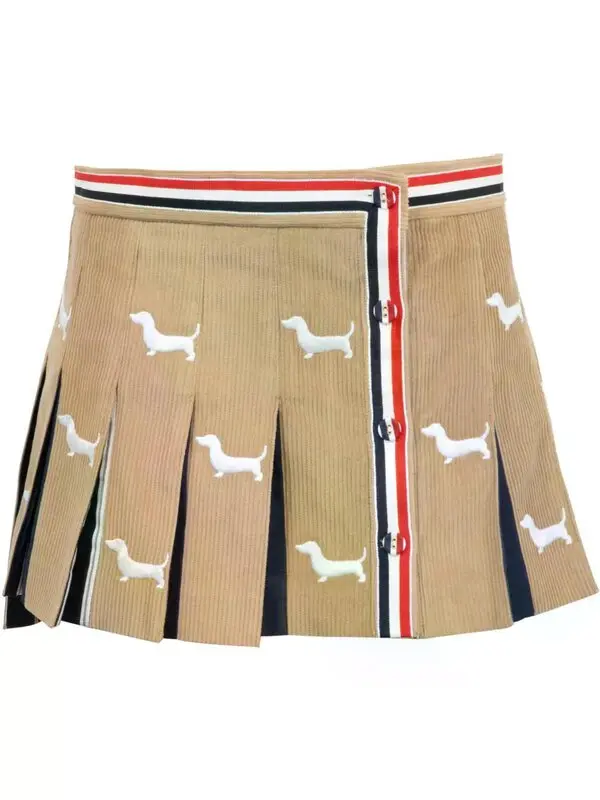 Thom Browne Hector-embroidery Corduroy Mini Skirt - Neutrals