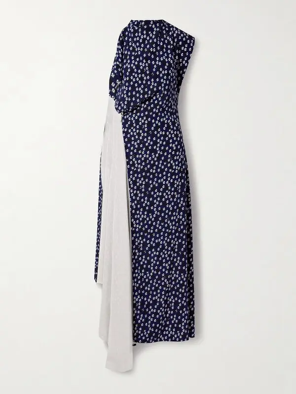 Proenza Schouler Devyn Asymmetric Draped Floral-print Poplin Maxi Dress - Blue