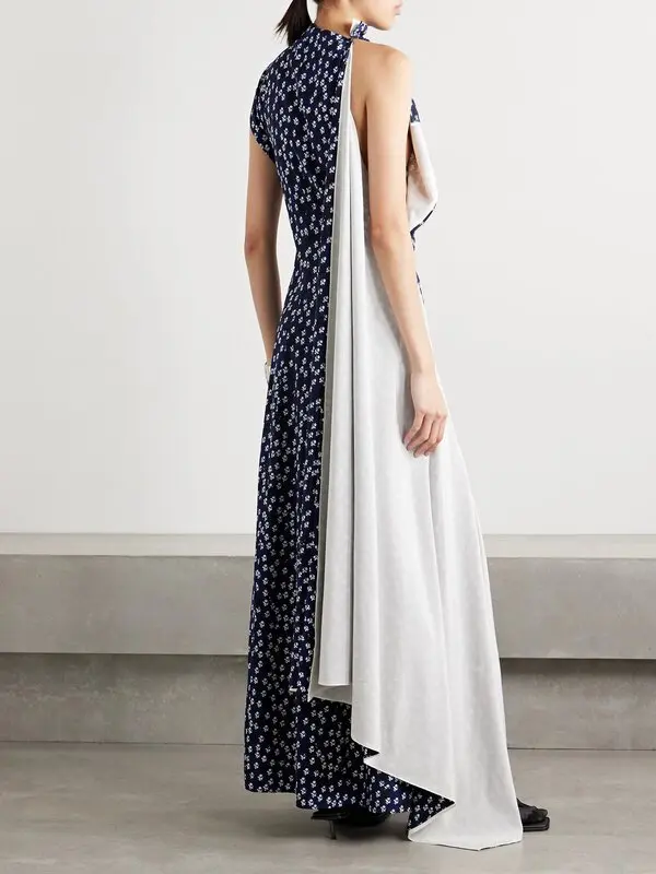 Proenza Schouler Devyn Asymmetric Draped Floral-print Poplin Maxi Dress - Blue