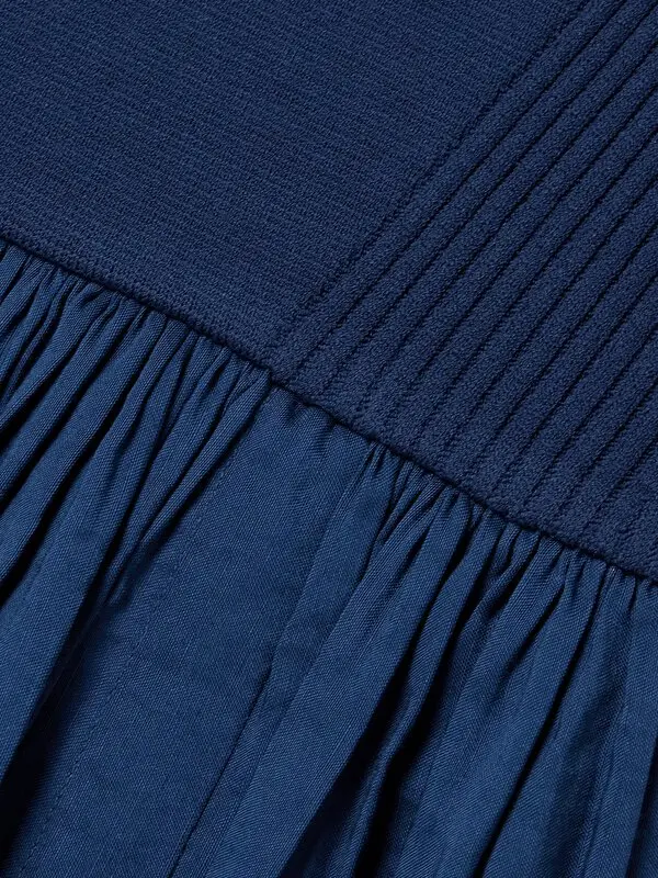 LA LIGNE Stretch-knit And Gathered Linen-blend Midi Dress - Blue
