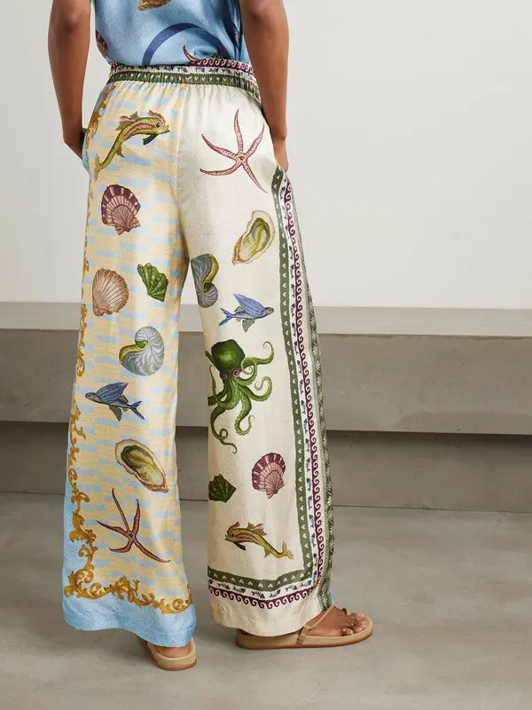 ALEMAIS Sam Pauletto Bath House Printed Silk-twill Wide-leg Pants