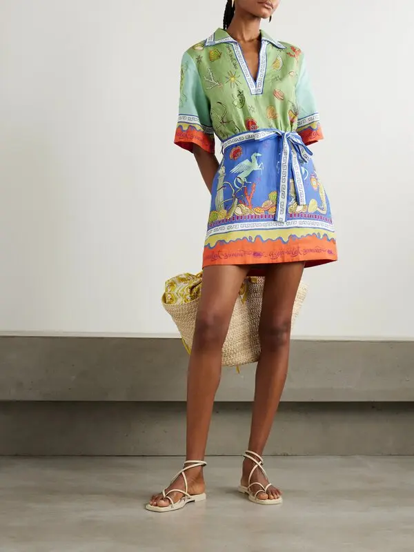 Alemais Sam Pauletto Surrealist Summer Belted Printed Linen Mini Dress In  Blue - 40% Off | Editorialist