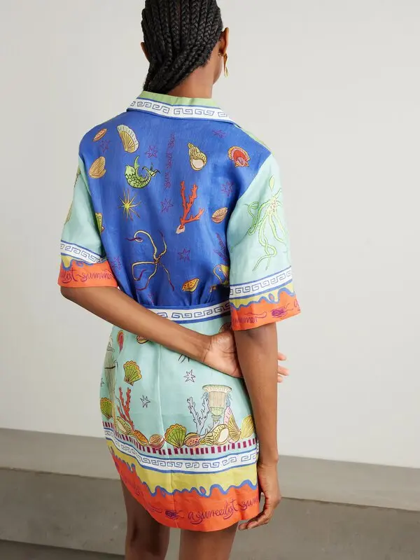 Alemais Sam Pauletto Surrealist Summer Belted Printed Linen Mini Dress In  Blue - 40% Off | Editorialist
