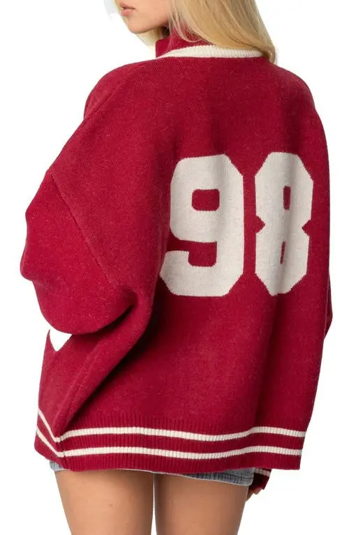 EDIKTED 98 Varsity Zip Sweater - Burgundy