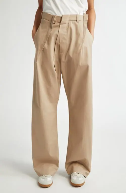 MAISON MARGIELA Pleated Cotton Gabardine Straight Leg Trousers - Sand